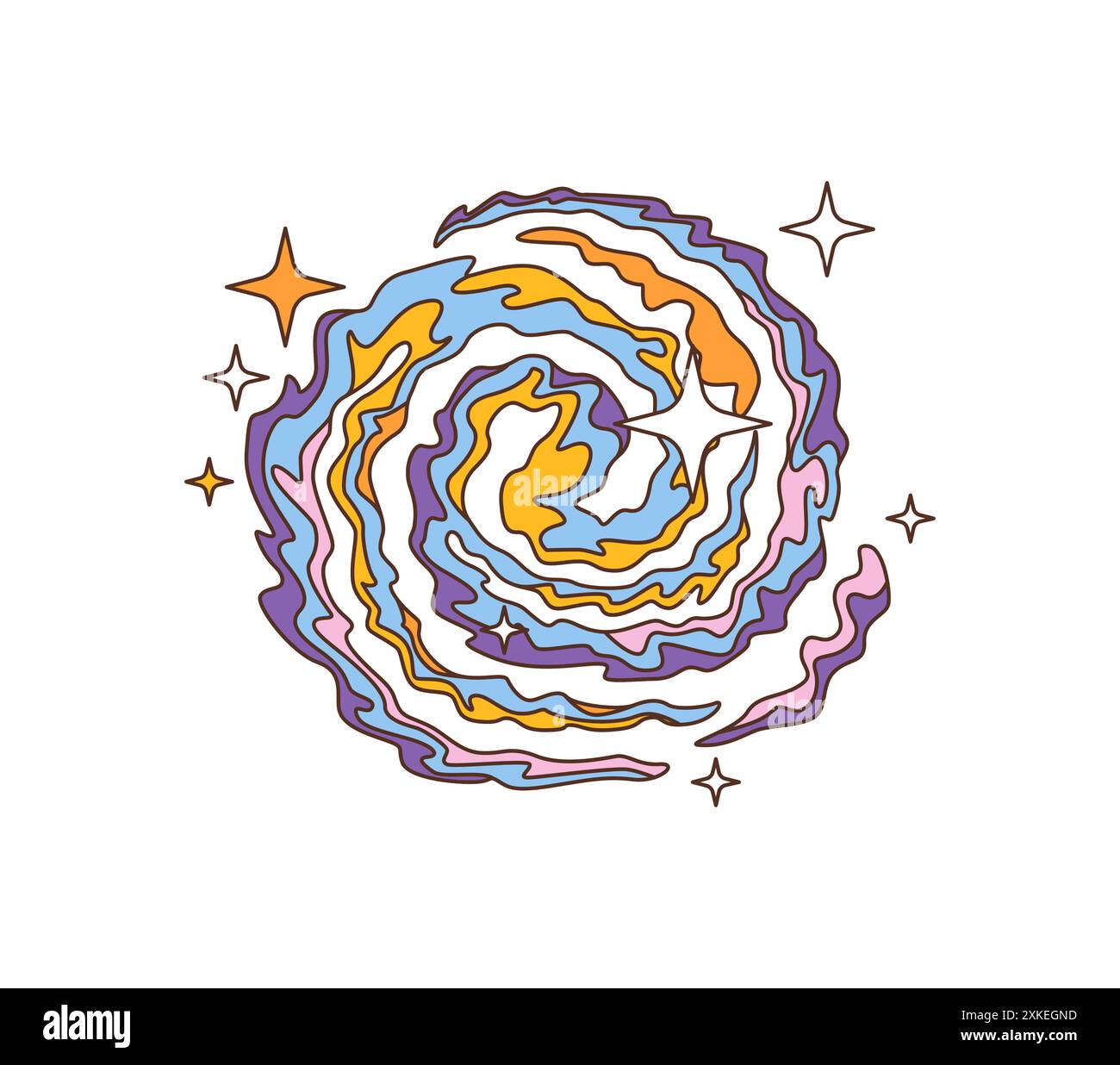Retro groovy space in cartoon funky comic art, vector galaxy icon ...