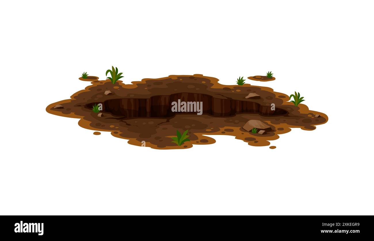 Dirty pit and burrow, deep ground hole. Isolated cartoon vector natural ...