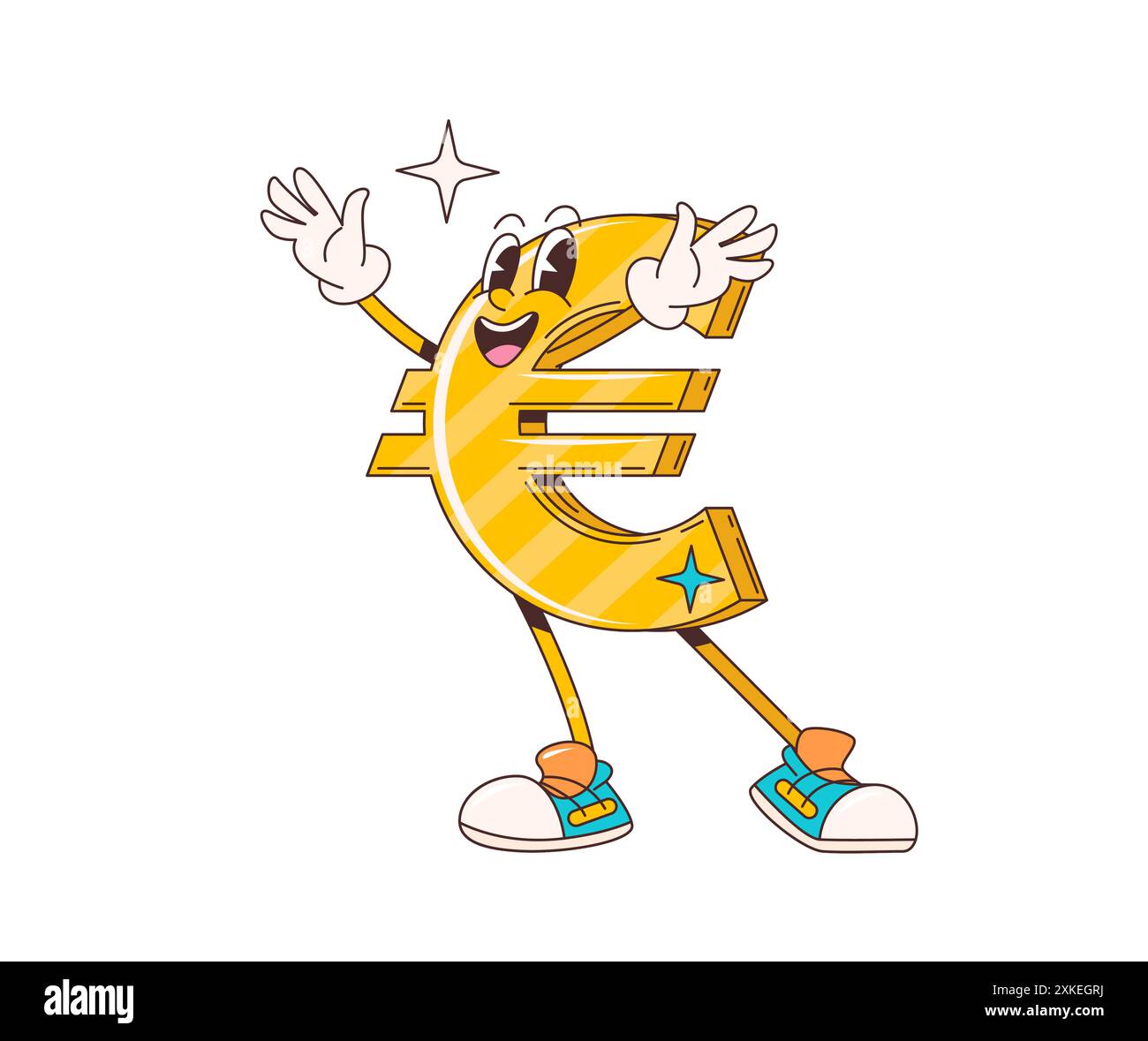 Cartoon retro groovy euro character. Isolated vector cheerful money ...