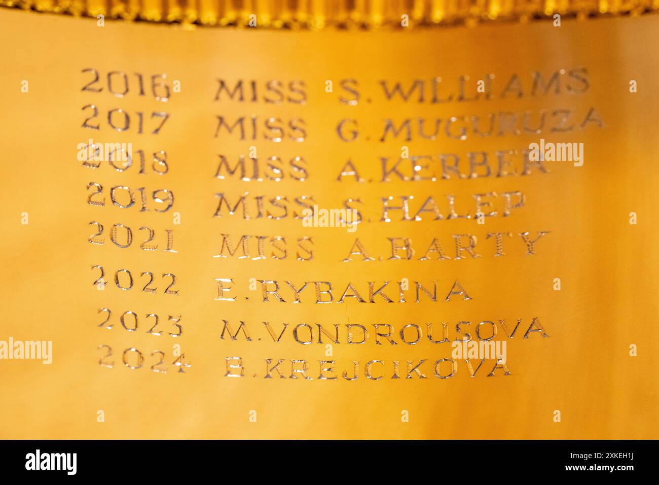 Winners names including the 2024 Champion Barbora Krejcikova engraved ...