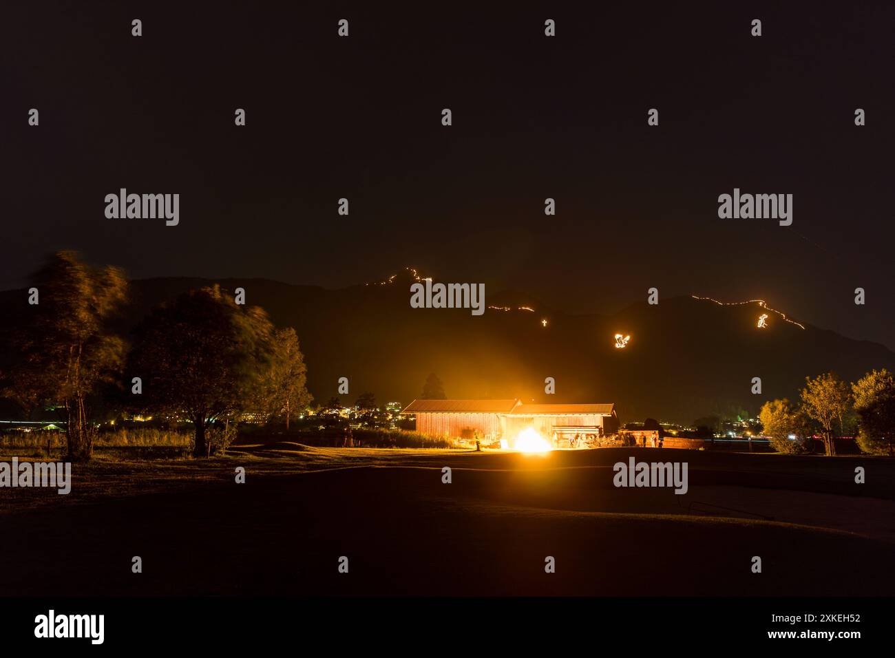 Traditional mountain bonfires for the summer solstice in the Tiroler ...