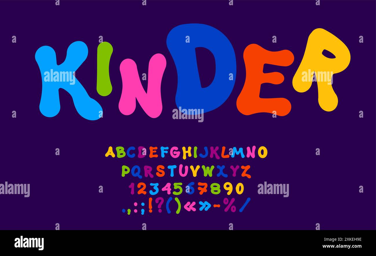 Funky font, funny cute type, children typeface, cartoon game english ...