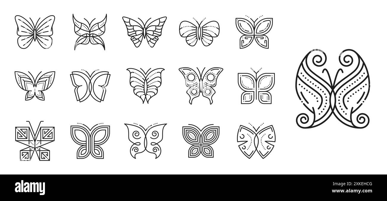 Butterfly insect line icon. Vector silhouettes of abstract butterflies ...