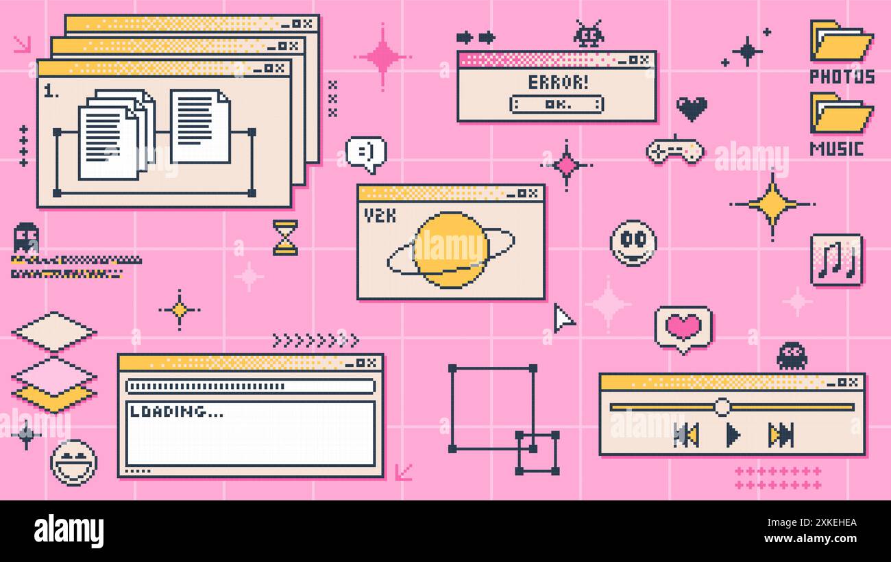 Y2K computer window page and retro interface of PC screen, vector ...