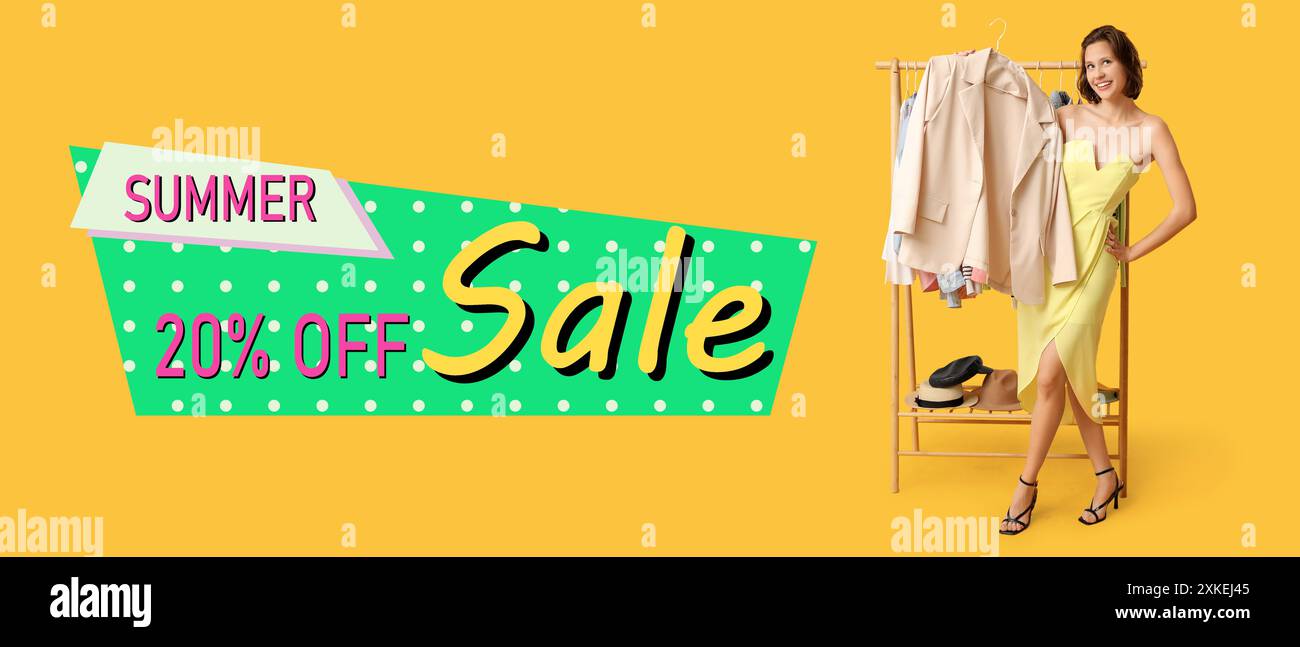 Poster for Summer Sale with young woman with stylish clothes Stock ...