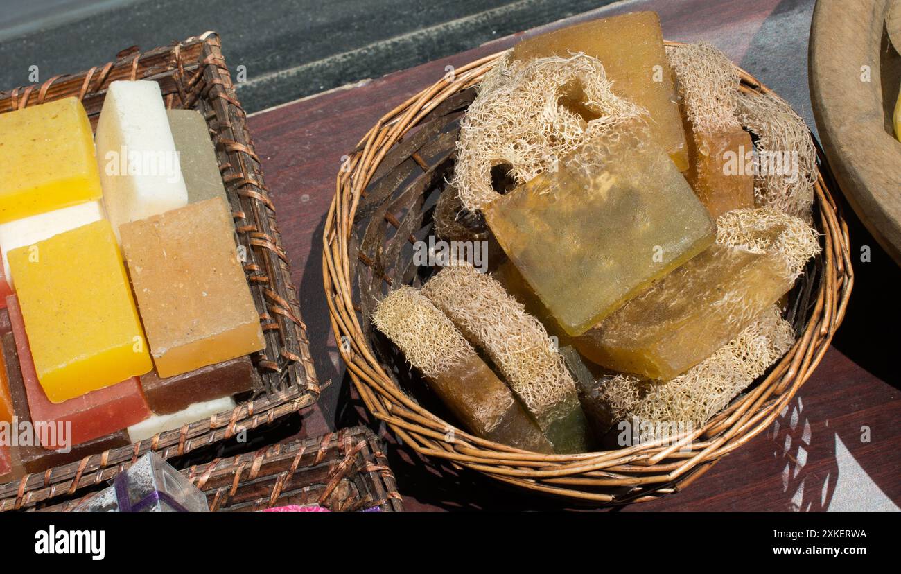 Collection of bars of fragrant hand made organic soap Stock Photo - Alamy