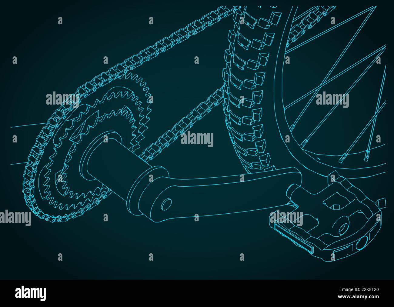 Close up of bicycle chain, pedal and gears stylized vector illustration ...