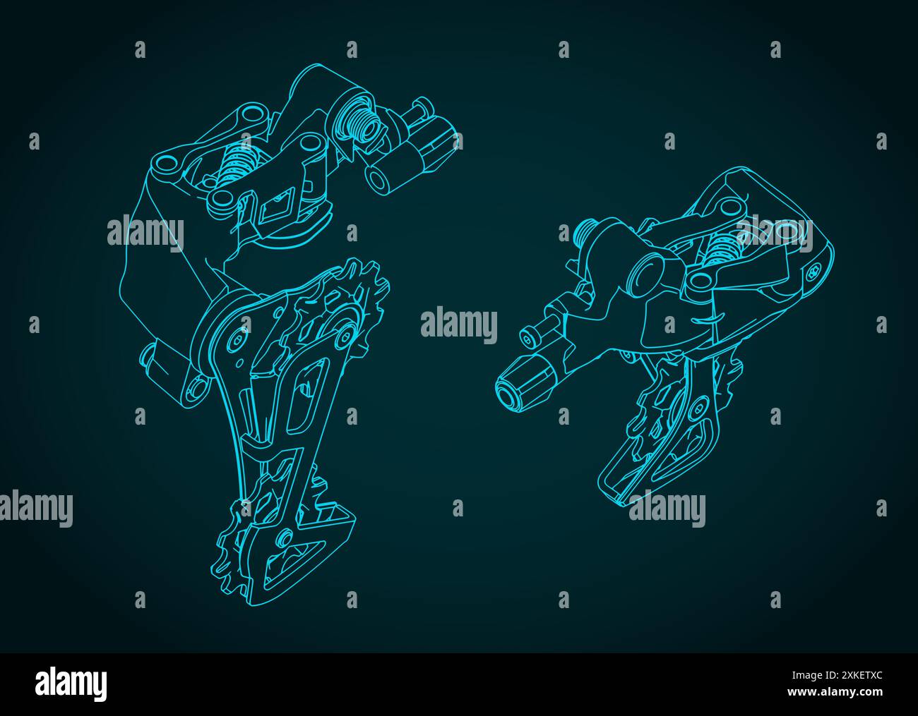 Stylized vector illustration of isometric technical drawings of a ...
