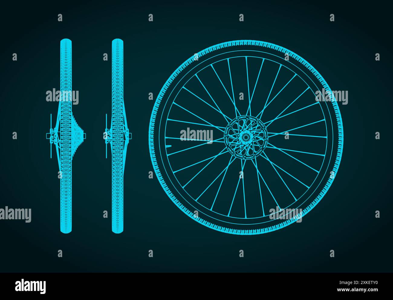 Stylized vector illustration of road bike wheel technical drawings ...