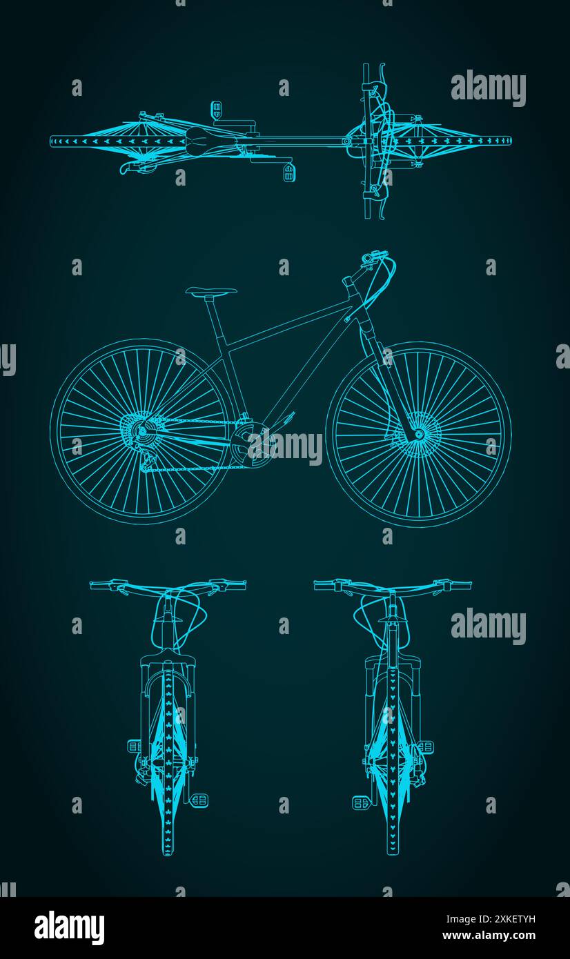 Stylized vector illustration of blueprints of road bike Stock Vector ...