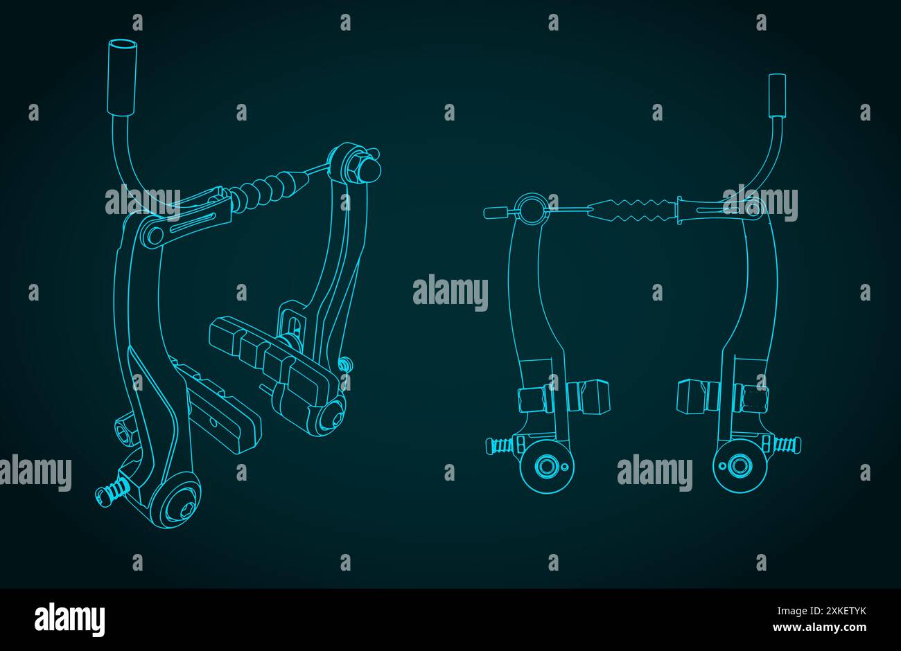 Stylized vector illustration of a technical drawings of a bicycle v ...