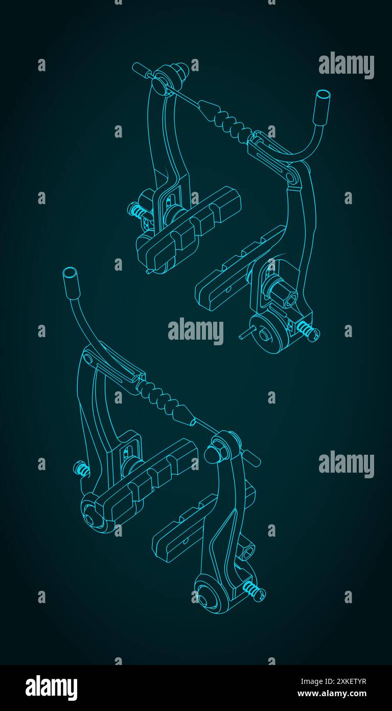 Stylized vector illustration of isometric technical drawings of a ...