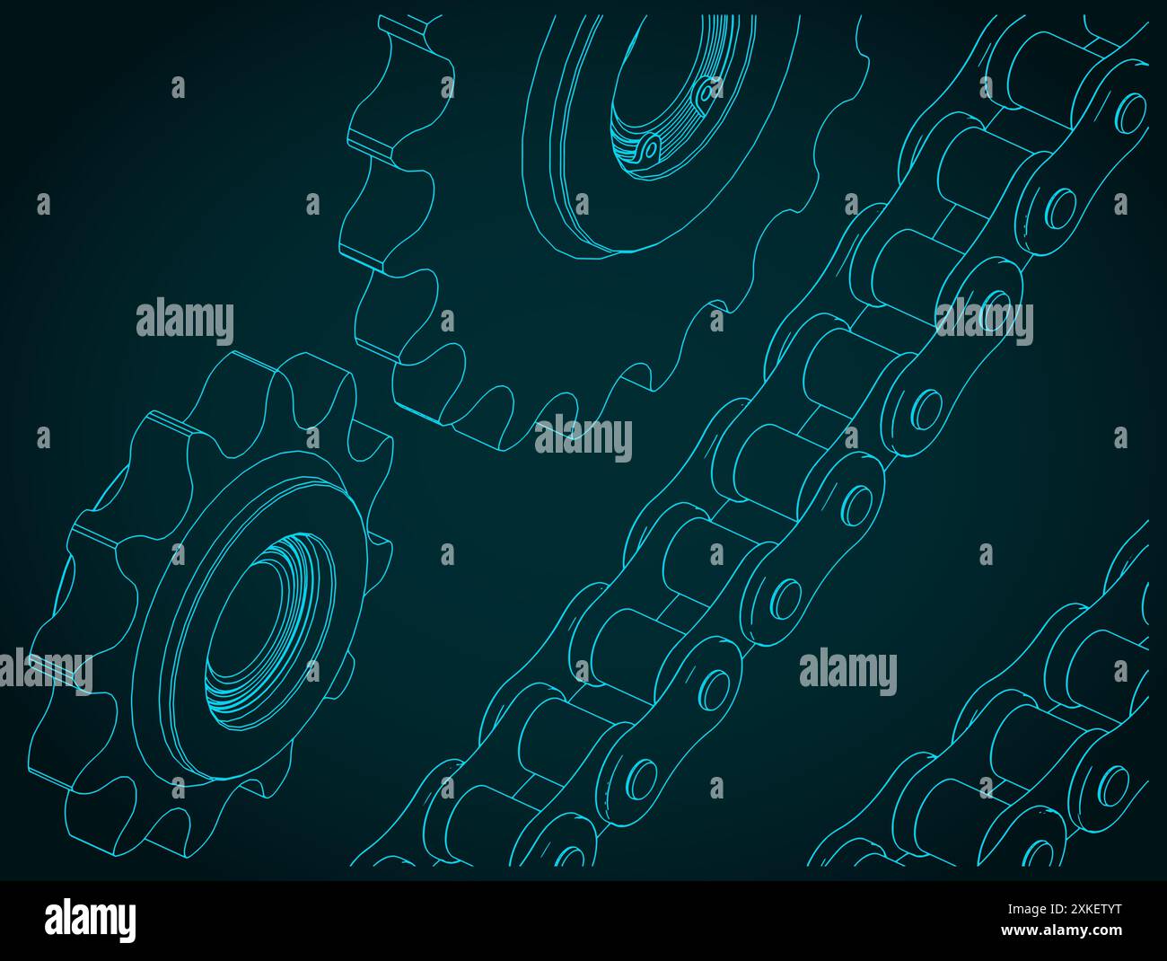Stylized vector illustration of chains and sprockets close up Stock ...