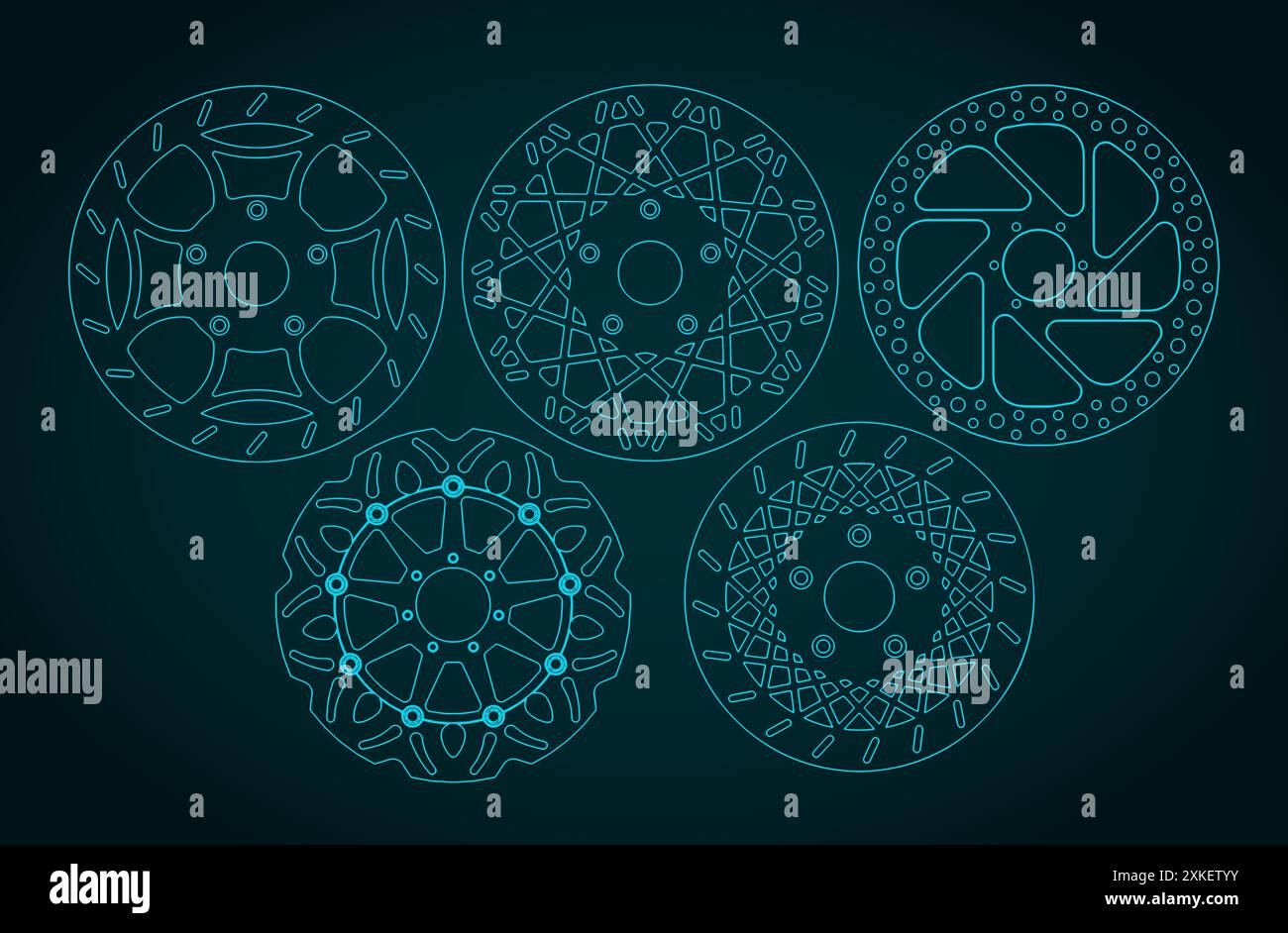 Stylized vector illustration of a technical drawings of brake discs ...