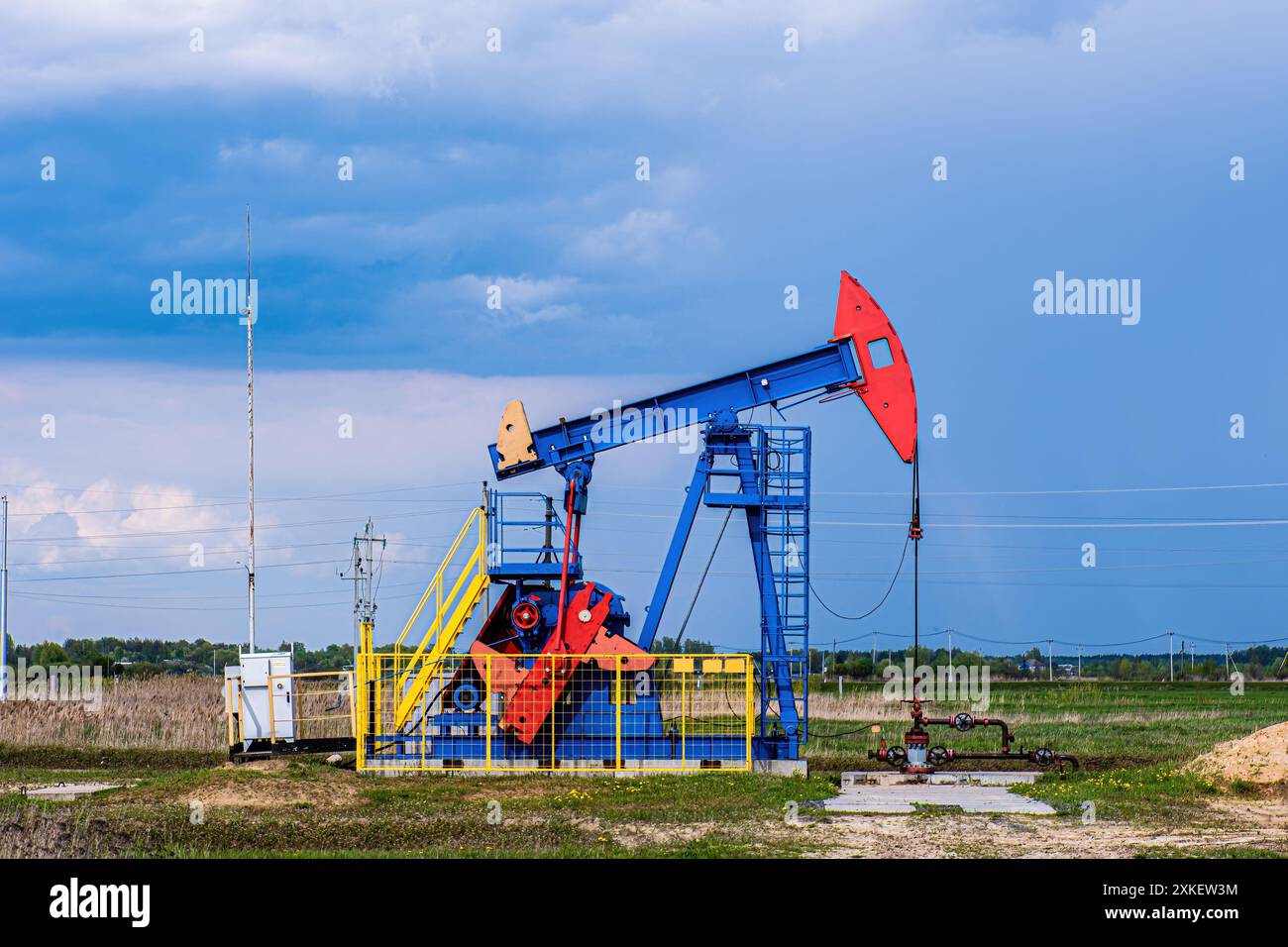 Oil drilling derrick pumps oil from ground. Petroleum industry, crude ...