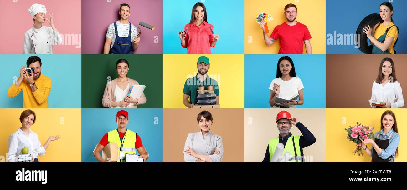 People of different professions. Collage with portraits on various ...