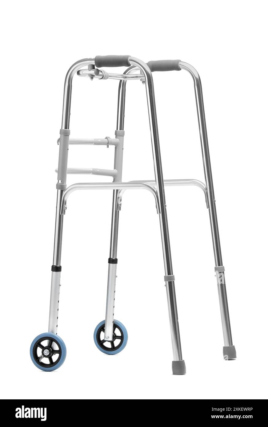 One metal walking frame isolated on white Stock Photo - Alamy