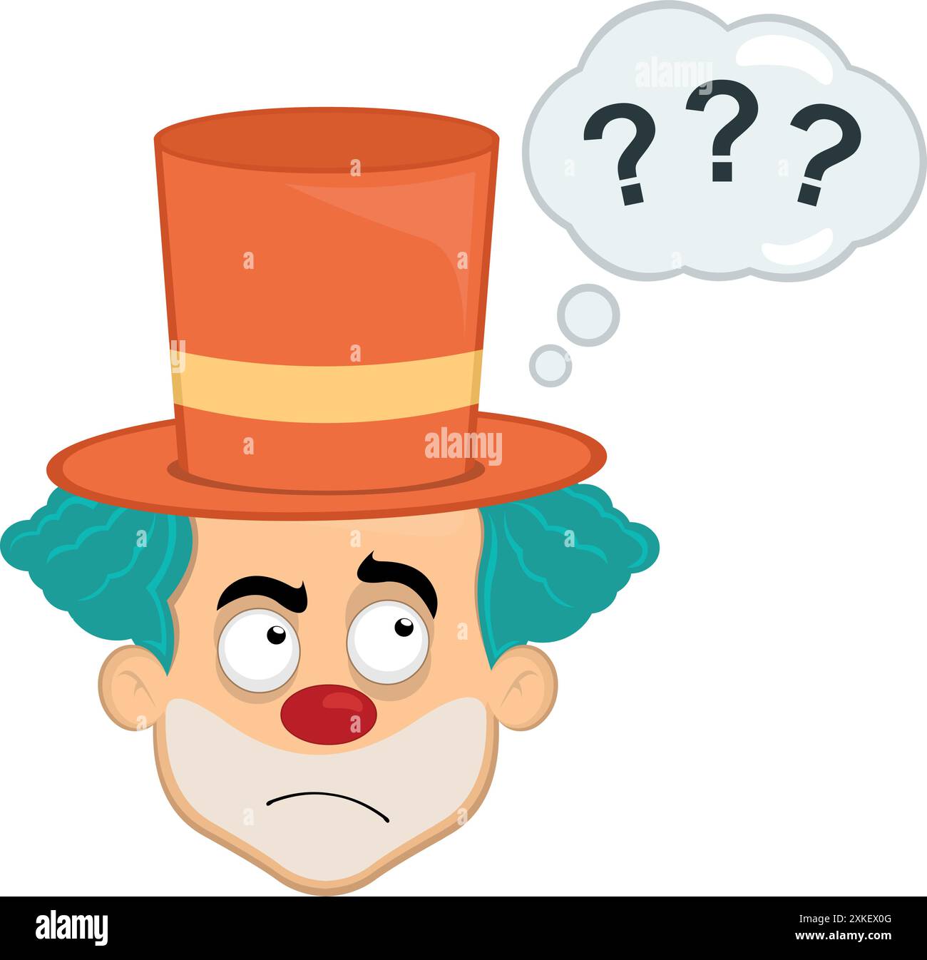 vector illustration face character clown cartoon, with a doubtful or thinking expression and a ...