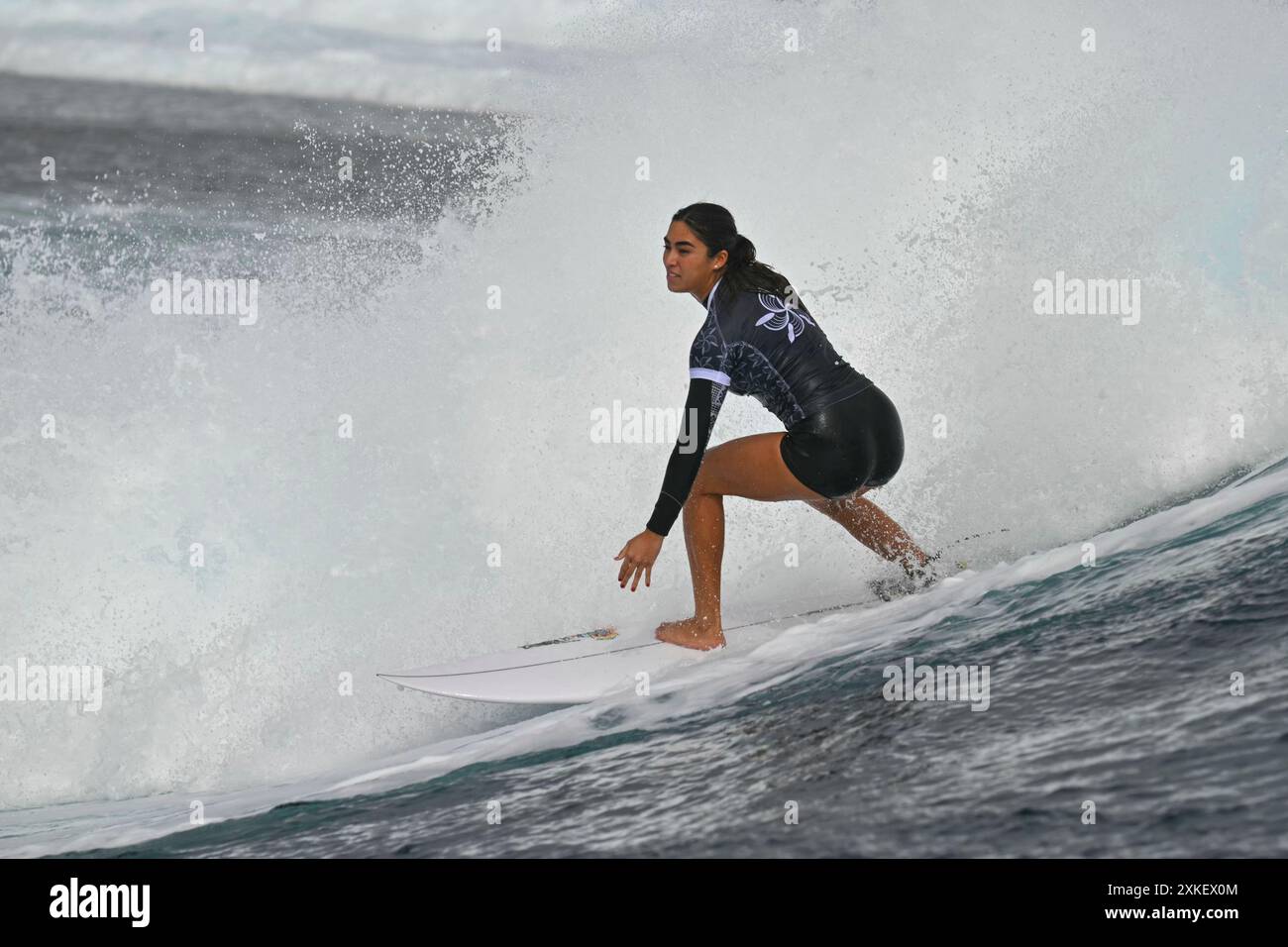 Peru's surfer Sol Aguirre takes part in a surfing training session in ...