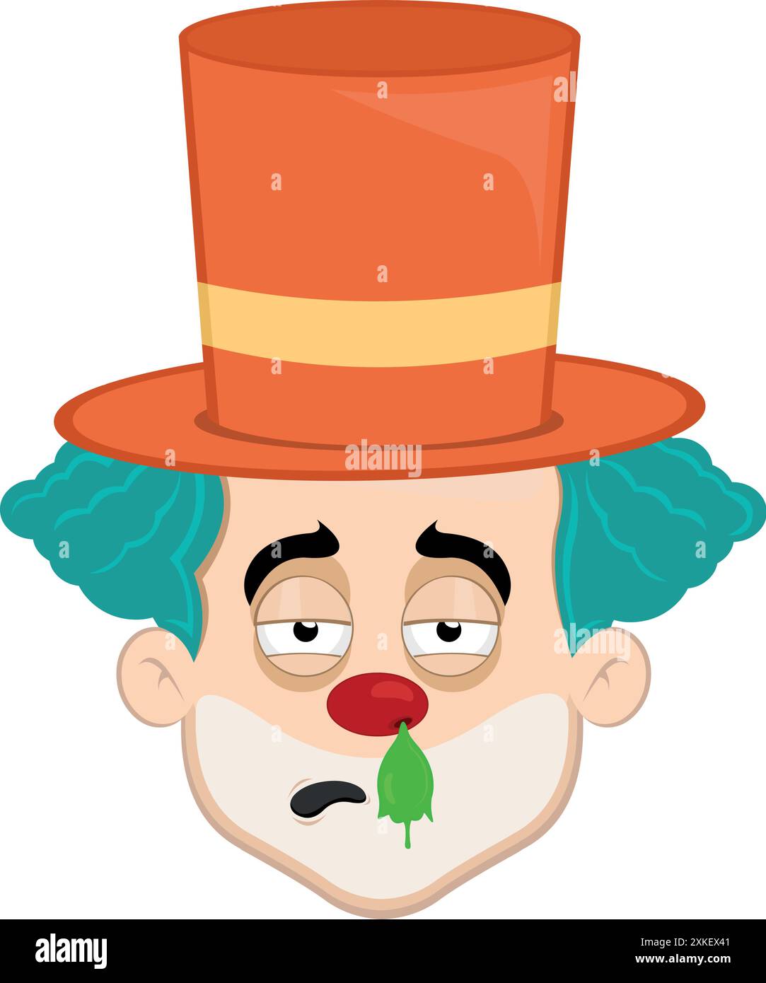 vector illustration face character clown cartoon pale with flu symptoms and mucus falling from ...