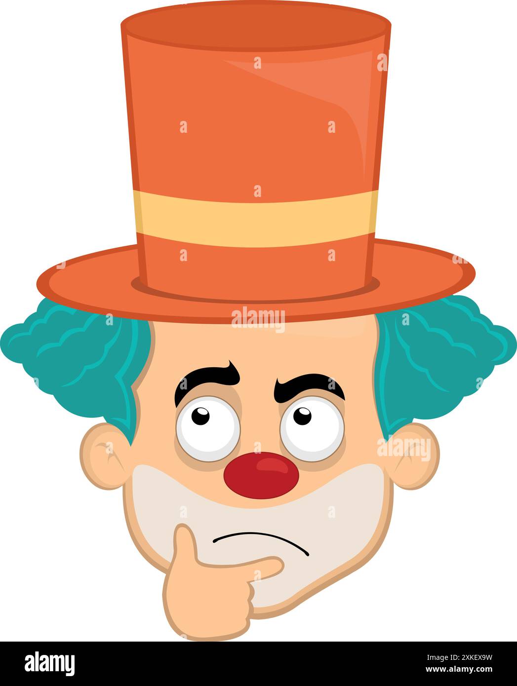 vector illustration face character clown cartoon, with a thinking or doubting expression Stock ...