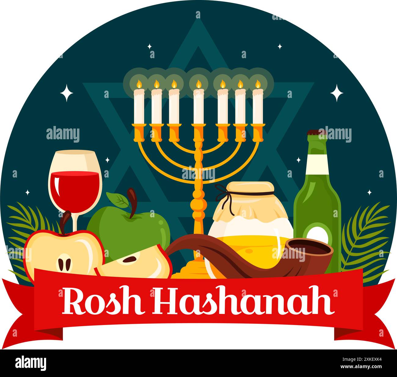 Happy Rosh Hashanah Vector Illustration of Jewish New Year Holiday with ...
