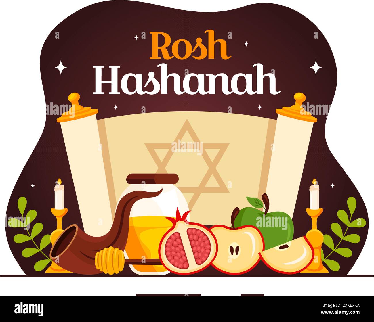Happy Rosh Hashanah Vector Illustration of Jewish New Year Holiday with Apple, Pomegranate ...