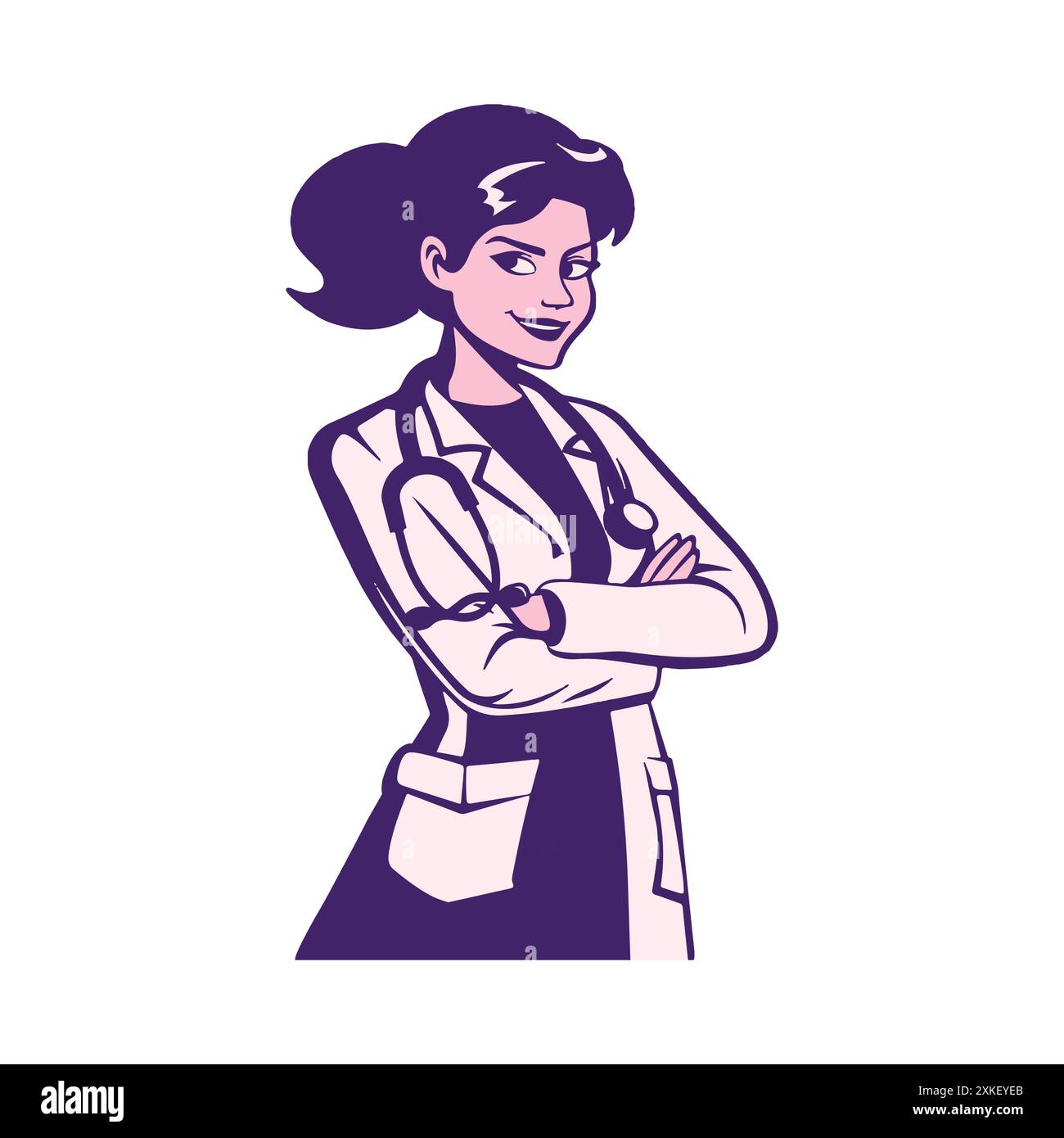 Female Doctor Character Crossing Hands with Smiling Expression Vector ...