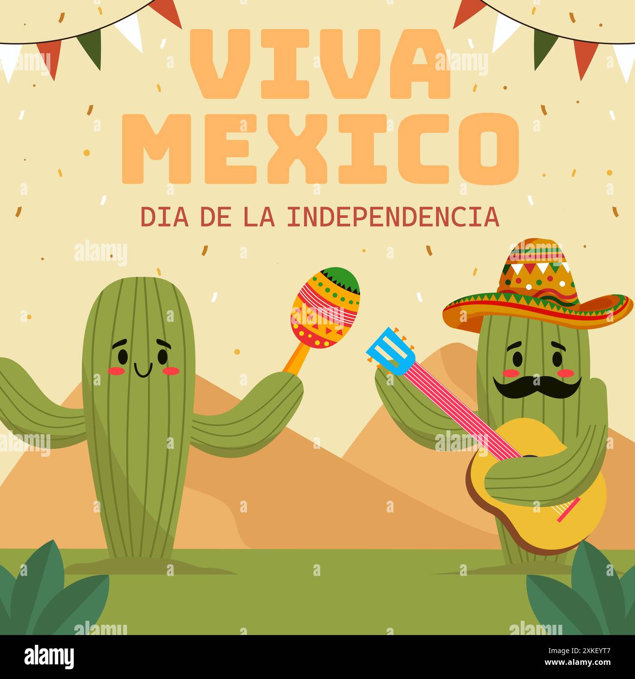flat design viva mexico independence day illustration Stock Vector ...