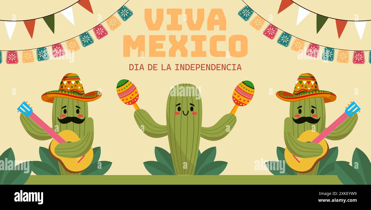 viva mexico independence day horizontal banner illustration Stock ...