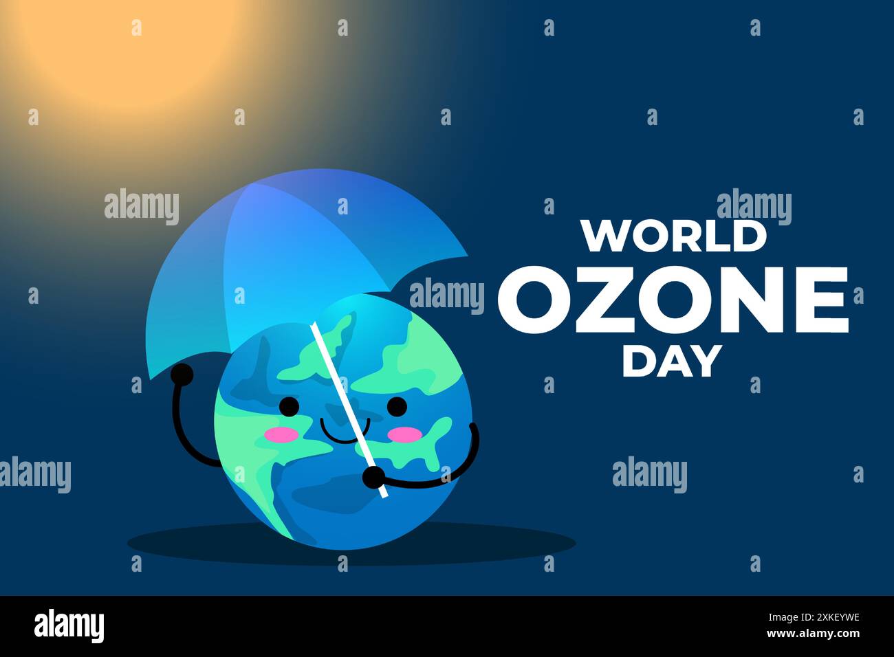 world ozone day background with cute earth holding umbrella Stock ...