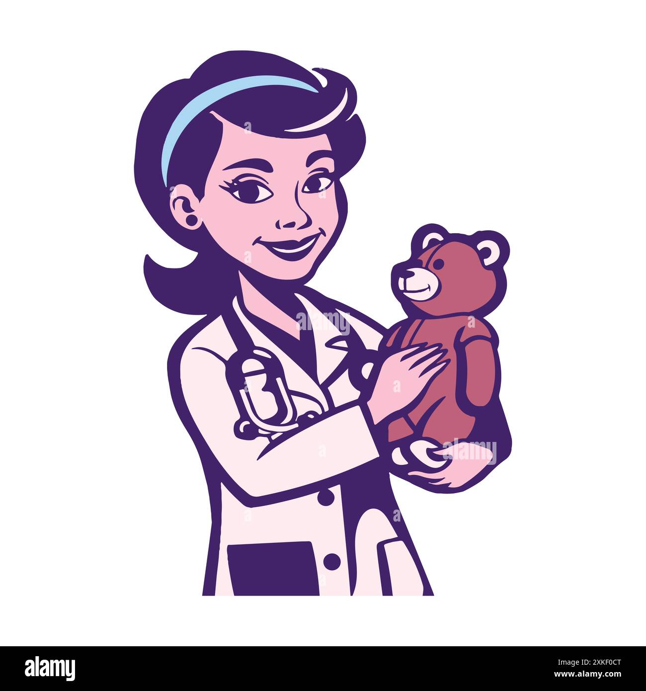 Female Doctor Character is Smiling and Holding a Teddy Bear Doll Vector ...