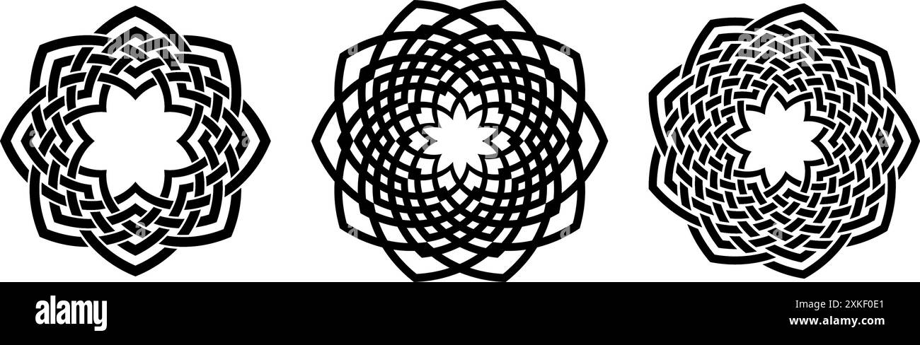 Retro knot circle frame set. Black celtic round border collection ...