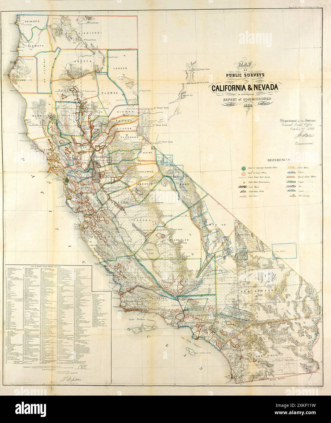 California 1866 Map of California's Natural Resources as surveyed in ...