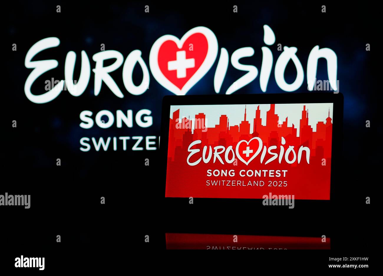 In this photo illustration, the Eurovision Song Contest 2025 logo seen ...
