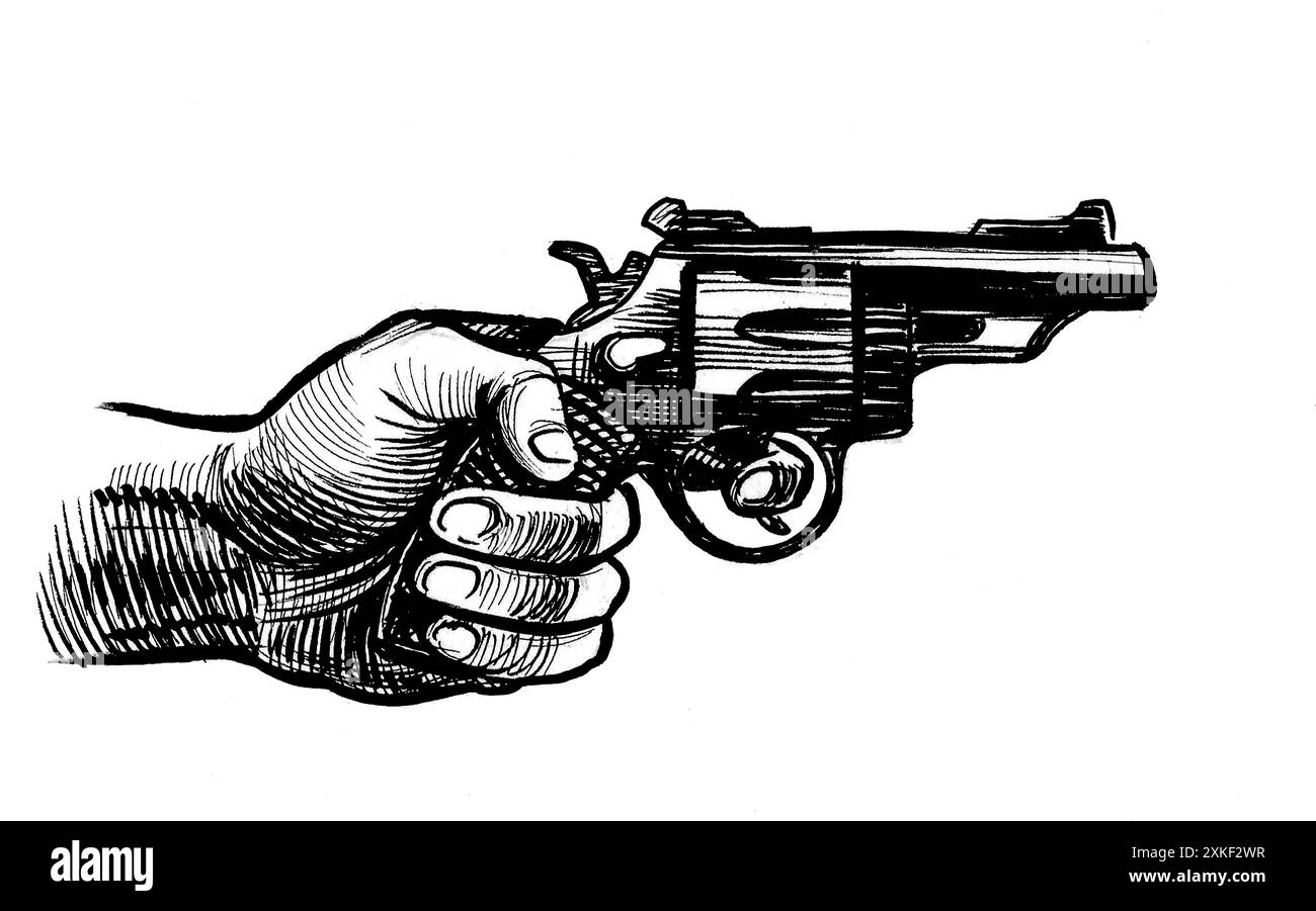 Hand pointing gun Black and White Stock Photos & Images - Alamy