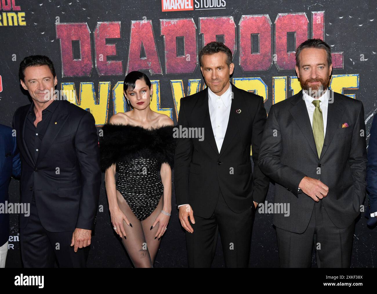 Hugh Jackman, left, Emma Corrin, Ryan Reynolds and Matthew Macfadyen attend the world premiere ...