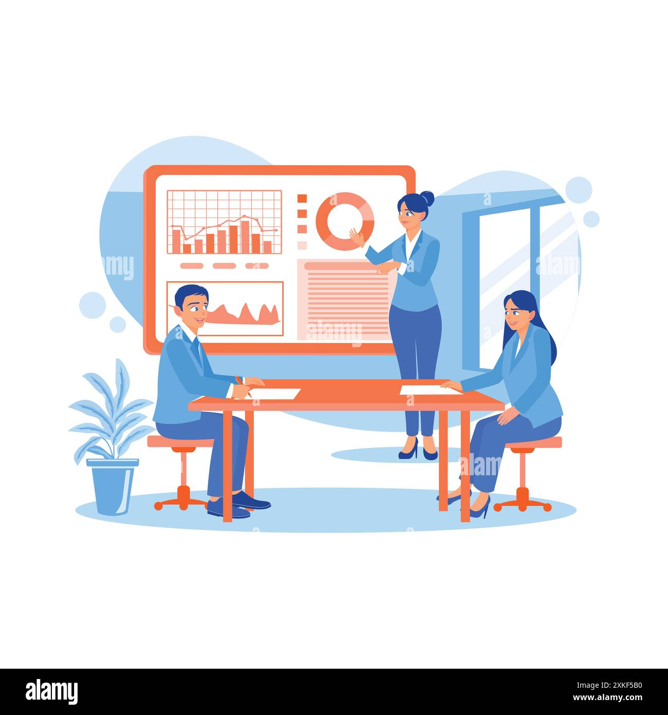 Female manager holding a meeting presentation with the company's team ...