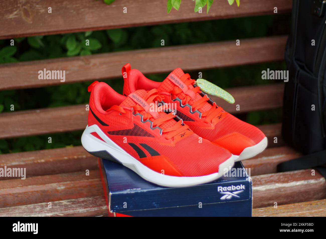 Tyumen, Russia-June 20, 2024: Reebok logo sneakers and its box with the ...
