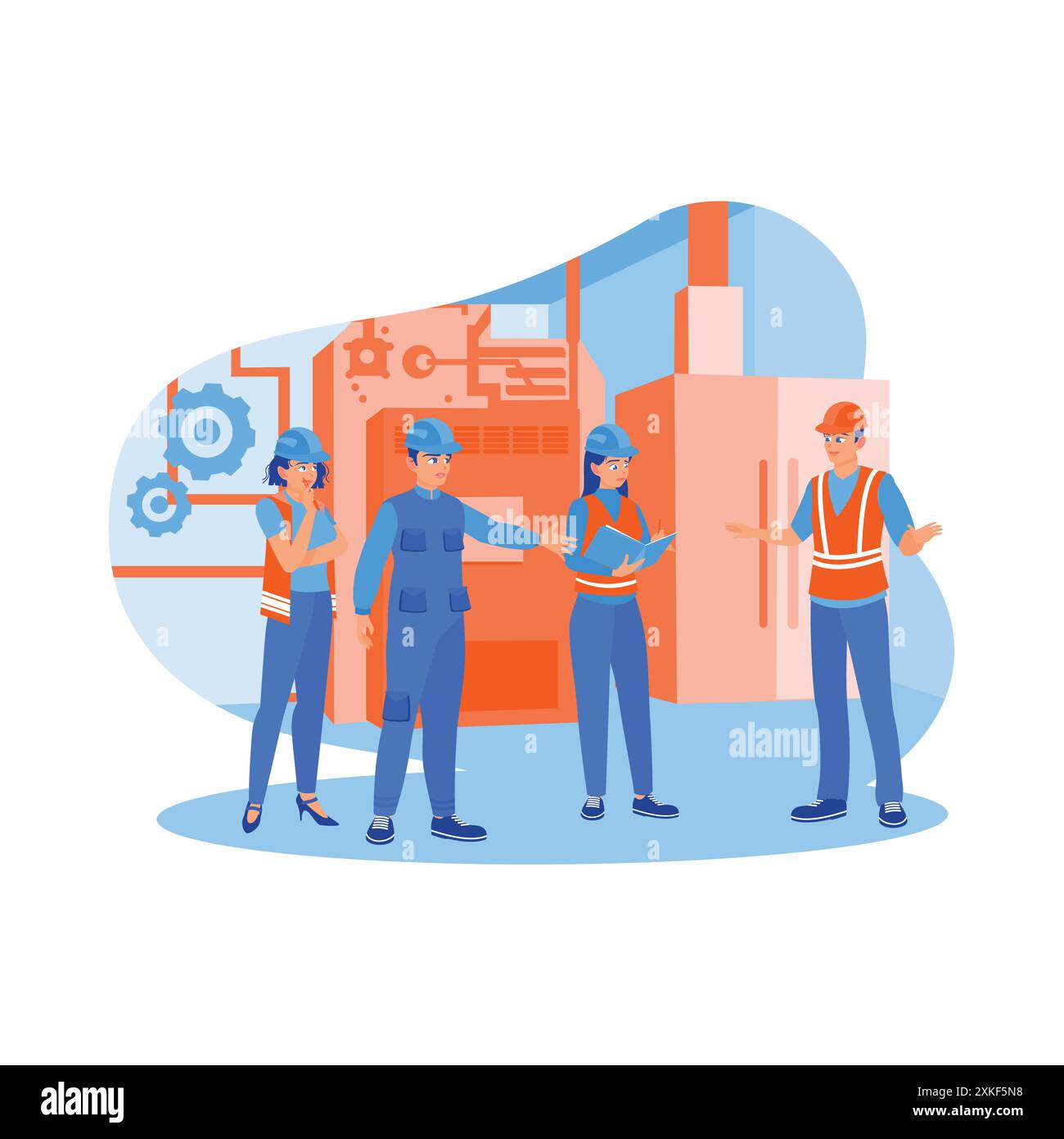 Chief engineer holding a meeting with colleagues in heavy industrial ...