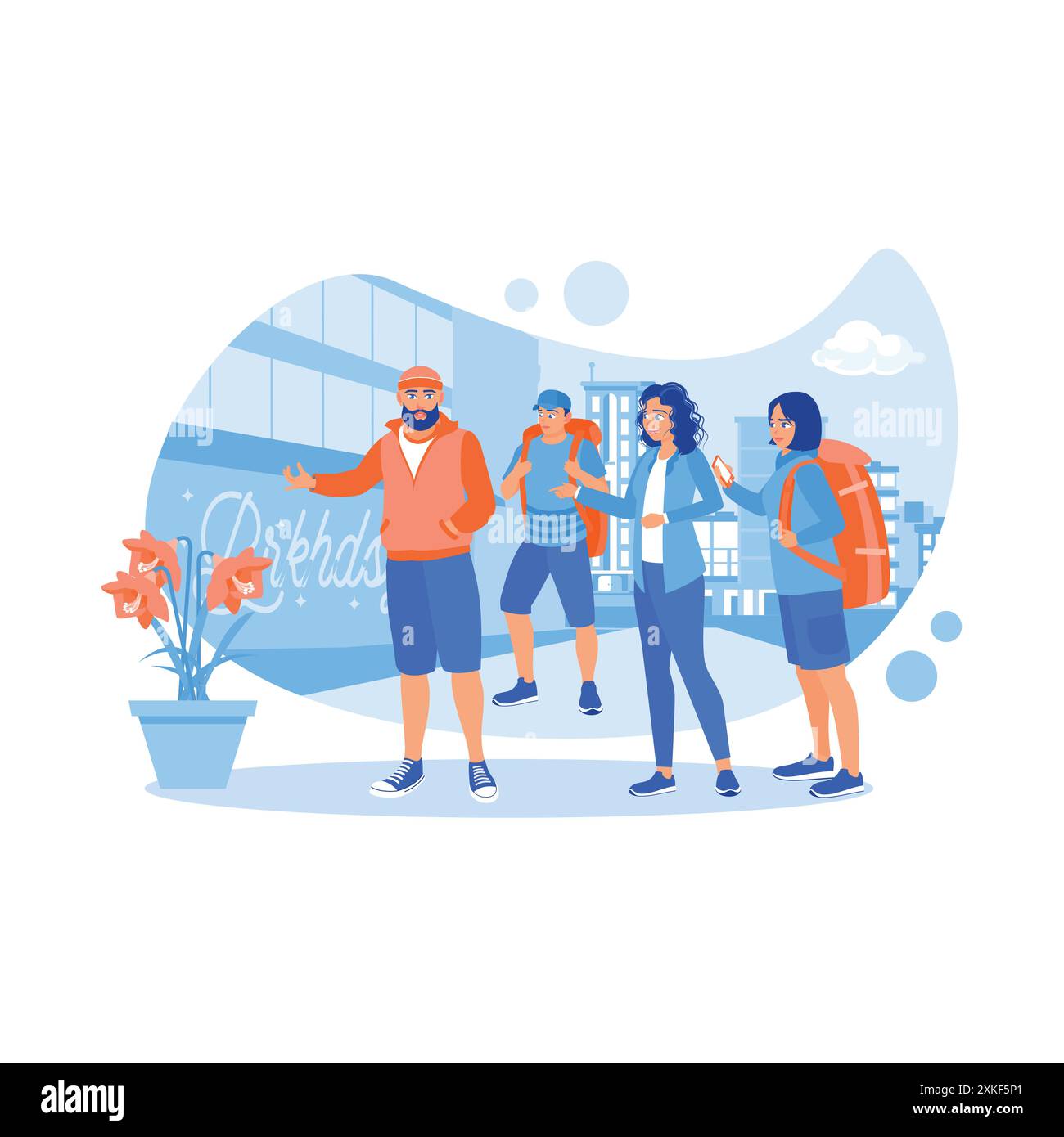 A bearded male tour guide explains the culture and customs of the ...