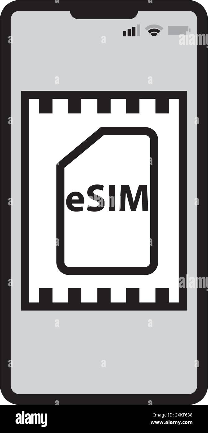 vector illustration concept of eSIM technology. Built-in SIM electronic ...