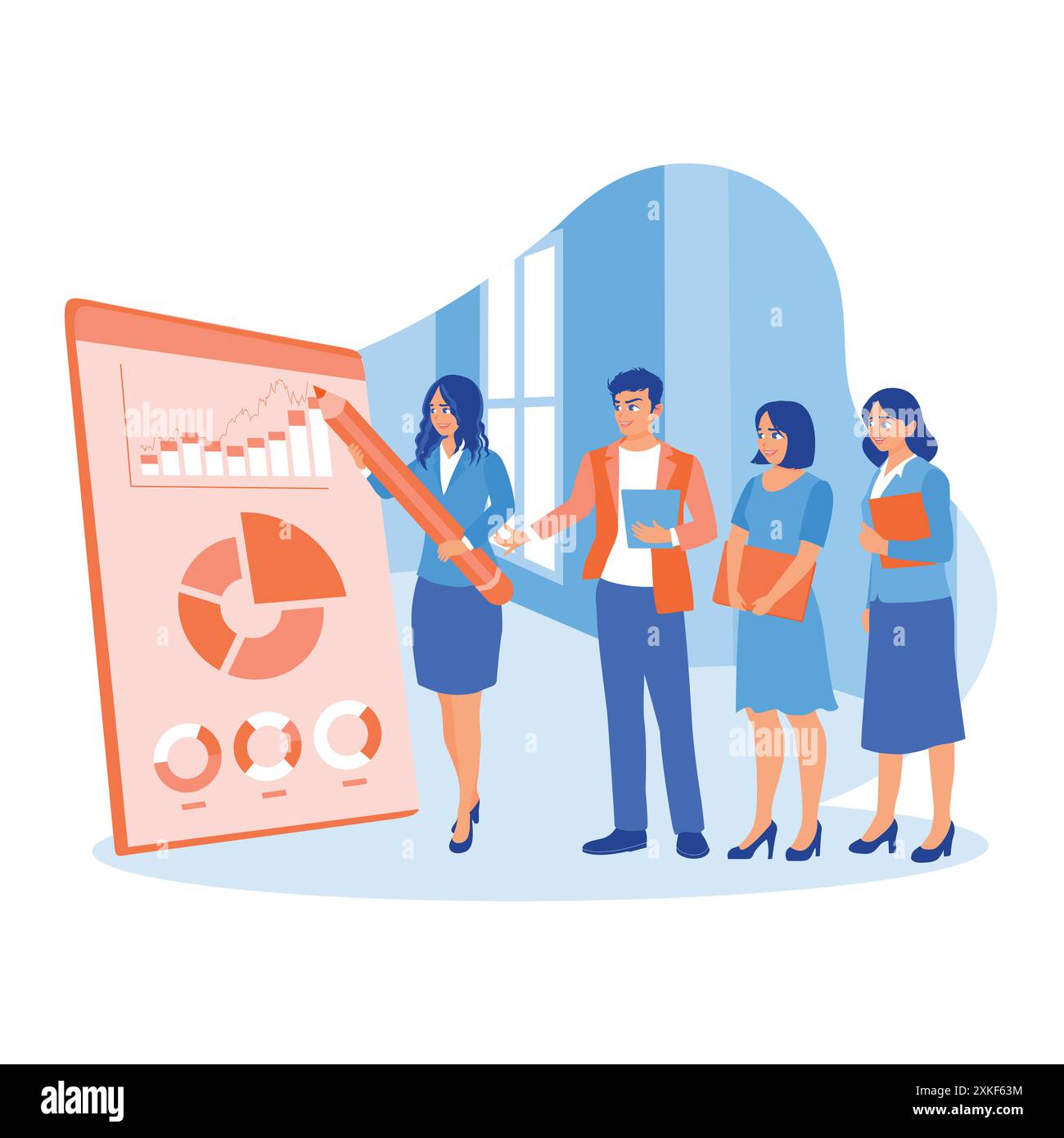 Male boss holding a presentation with a team of employees in the office ...