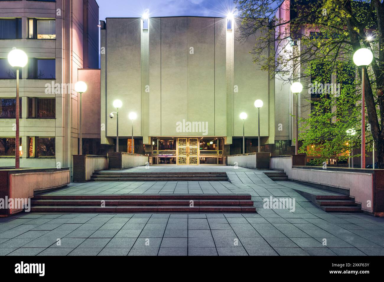 Tiled Alley Leading To Retro City Building Entrance At Night Stock ...