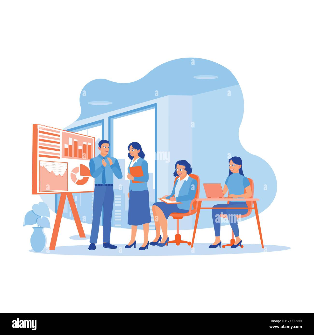 Diverse and smiling colleagues gather in the meeting room. Exchange ...