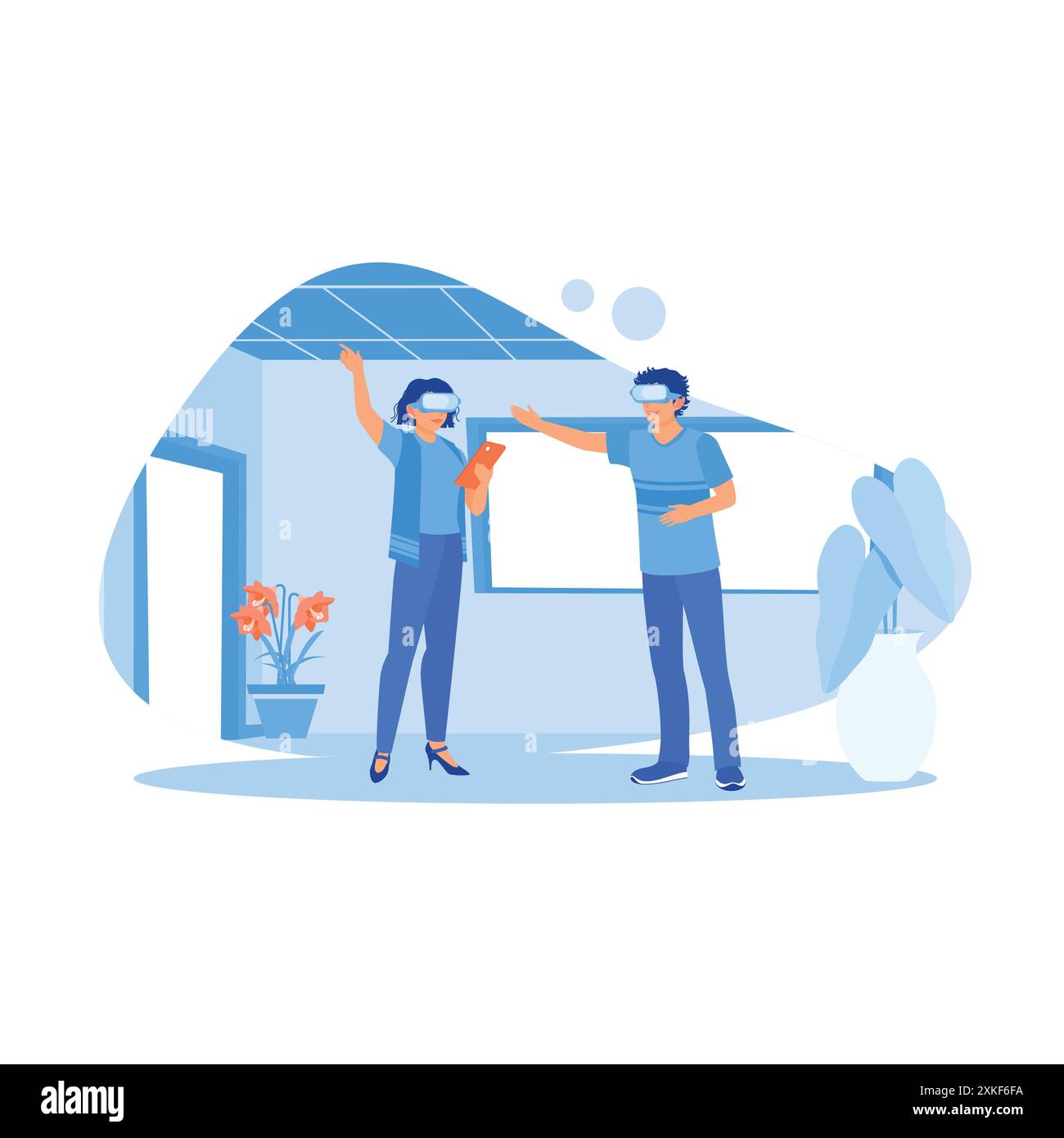 Young couple in gadget Stock Vector Images - Alamy