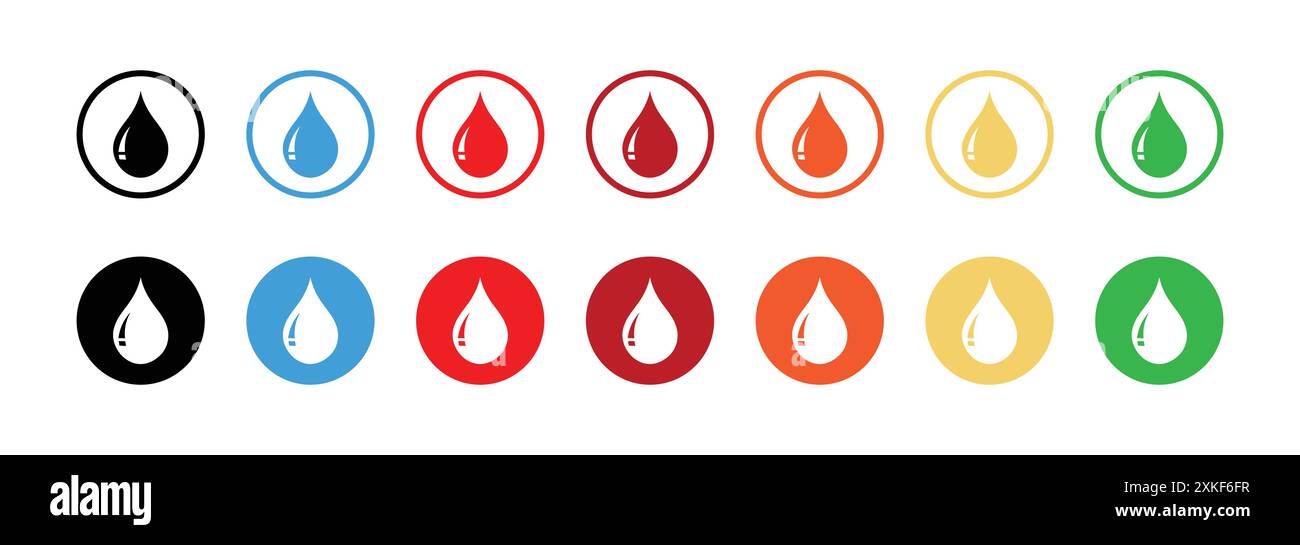 Water drop icon set in different color. Water drop Icon on shiny color ...