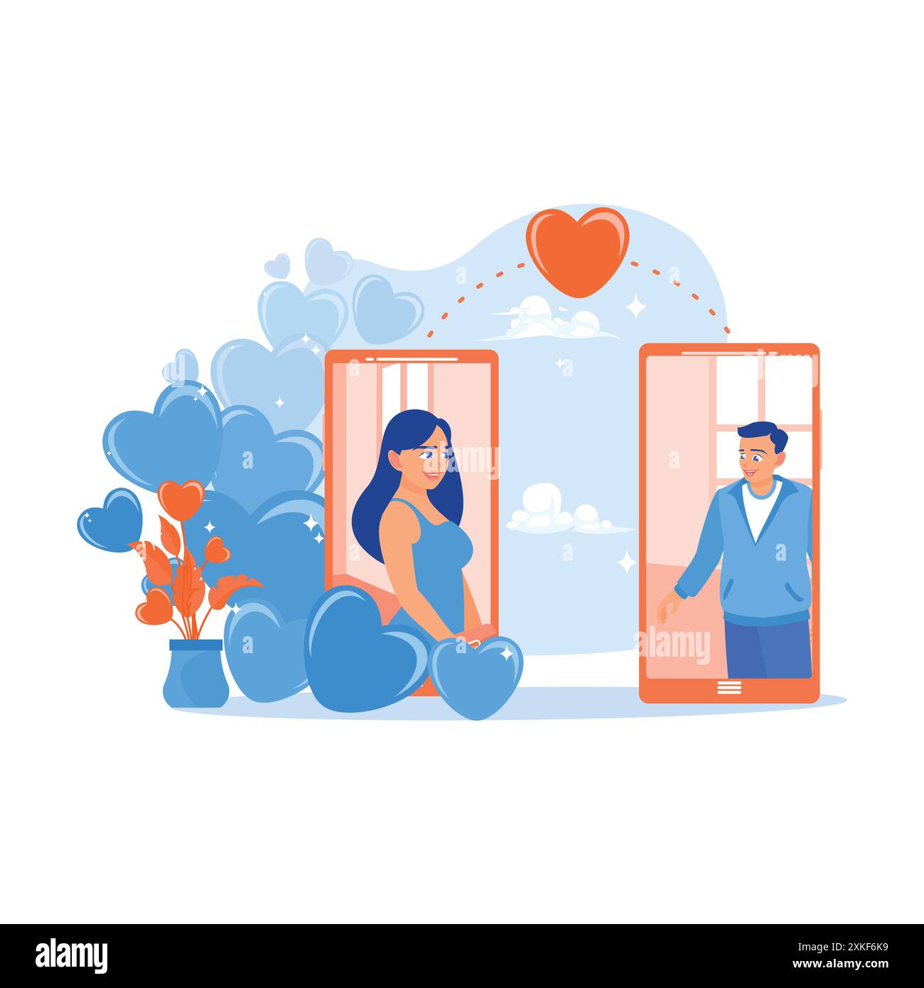 A young couple is celebrating Valentine's Day online. Long distance ...