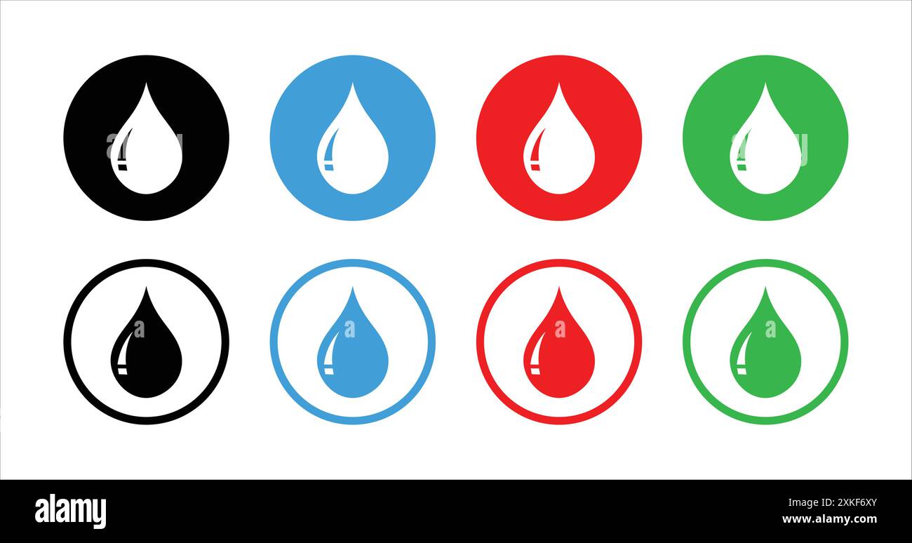 Water drop icon set in different color. Water drop icon on shiny color ...