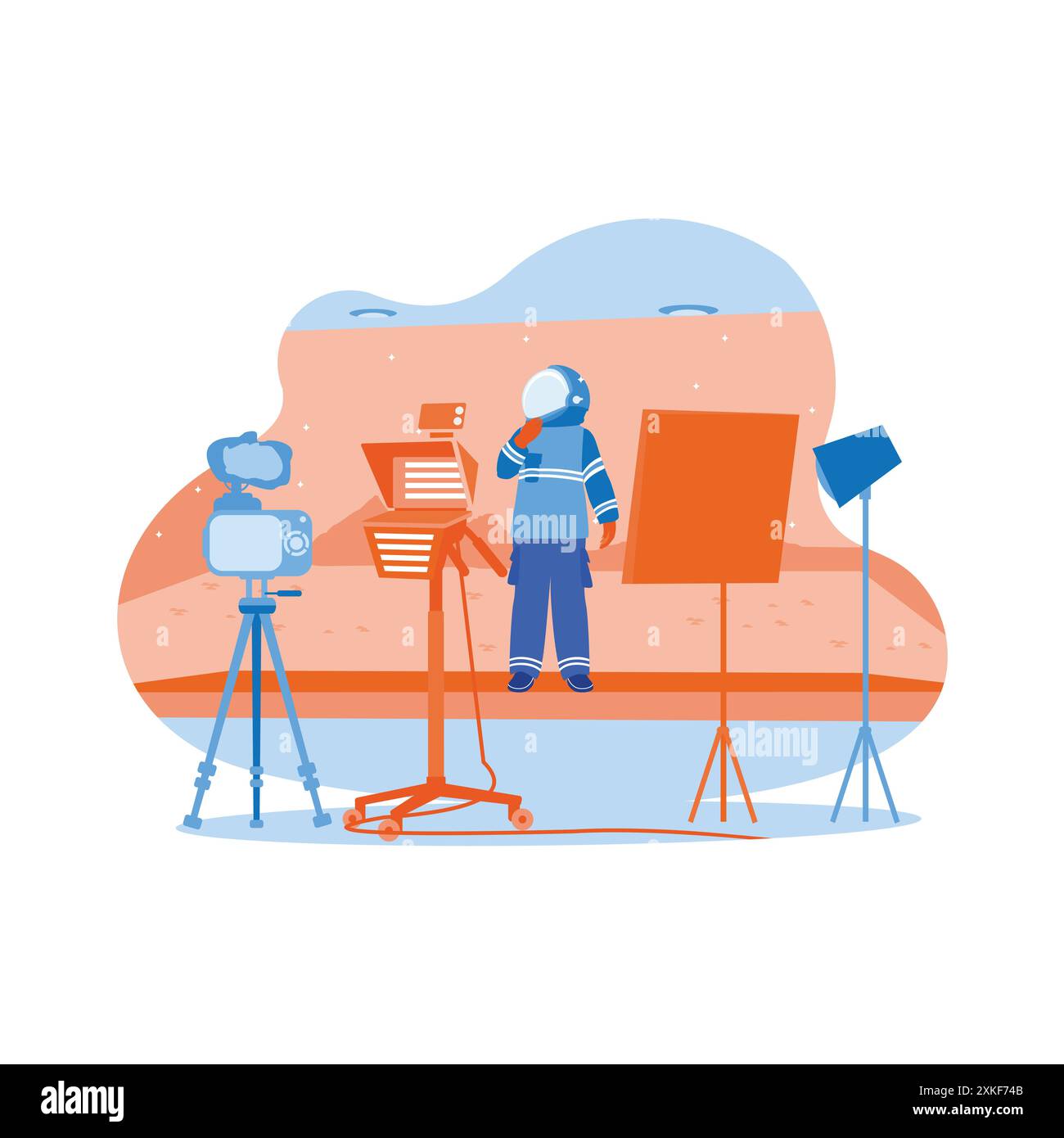 Behind-the-scenes shots of a virtual production stage with a large LED ...